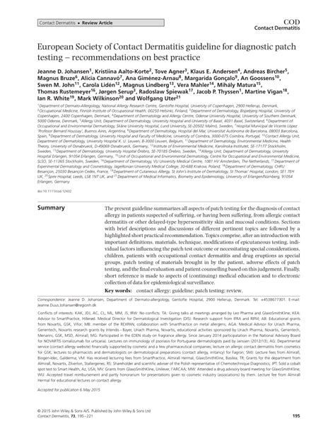 Pdf European Society Of Contact Dermatitis Guideline For Diagnostic Patch Testing