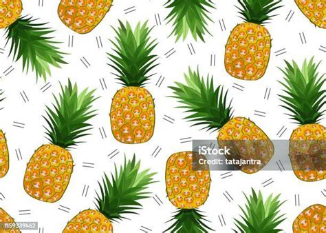 흰색 배경에 파인애플 원활한 패턴입니다 여름 배경입니다 아나나 과일 벡터 그림입니다 건강한 생활방식에 대한 스톡 벡터 아트 및