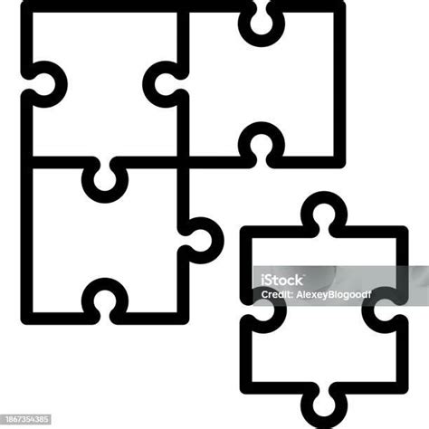 팀워크 기호입니다 퍼즐 의 네 조각 가는 선 아이콘입니다 신뢰 단합 연결 현대 벡터 그림입니다 4가지 개체에 대한 스톡 벡터 아트 및 기타 이미지 Istock