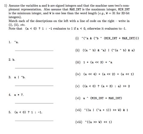 solved 1 assume the variables a and b are signed integers