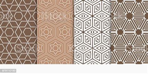 형상 완벽 한 패턴의 집합입니다 모양은 삼각형 육각형입니다 벡터 일러스트 레이 션 현대적인 장식입니다 브라운 색상 0명에 대한
