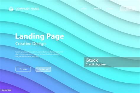 방문 페이지 템플릿 파란색 추상 물결 모양 트렌디한 3d 디자인 밝은 빛에 대한 스톡 벡터 아트 및 기타 이미지 밝은 빛 밝은 색상 페이퍼커팅 Istock