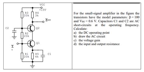 Solved For The Small Signal Amplifier In The Figure The