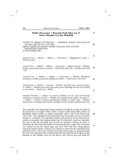Public Prosecutor V Kenneth Fook Mun Lee Omar Iskandar Lee Bin Abdullah Pdf Prosecutor Murder