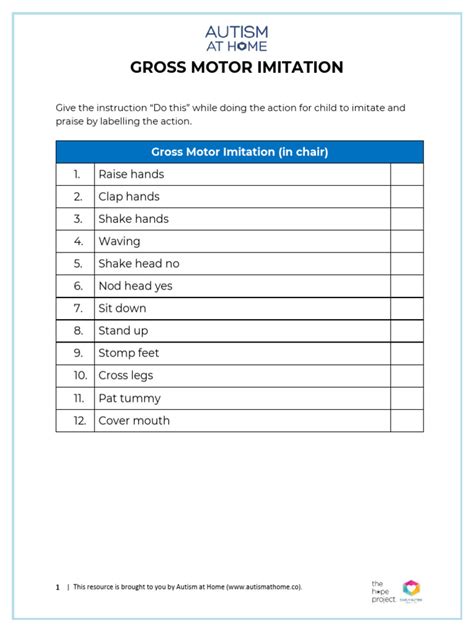 Gross Motor Imitation Activities Guide Pdf