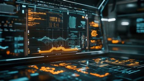 High Tech Data Visualization Interface With Glowing Graphs And Charts