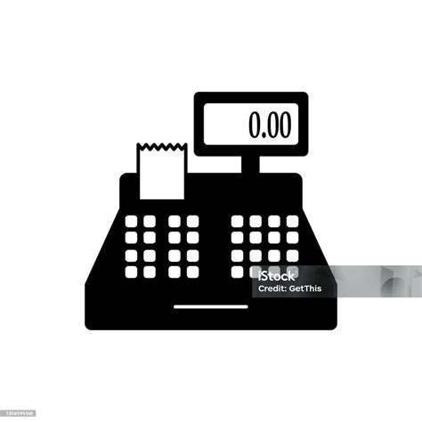 솔리드 블랙의 금전 등록기 라인 아이콘 기계 카운터 점원 전자 상거래 개념 상점 지불 슈퍼마켓 모바일 웹 사이트 Ui Ux 인포 그래픽에 대한 간단한 그림 벡터 Eps 10