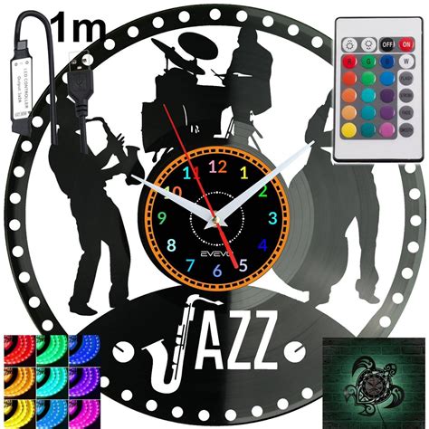 Jazz Muzyka Zegar Ścienny Podświetlany Led Rgb Na Pilota Płyta Winylowa