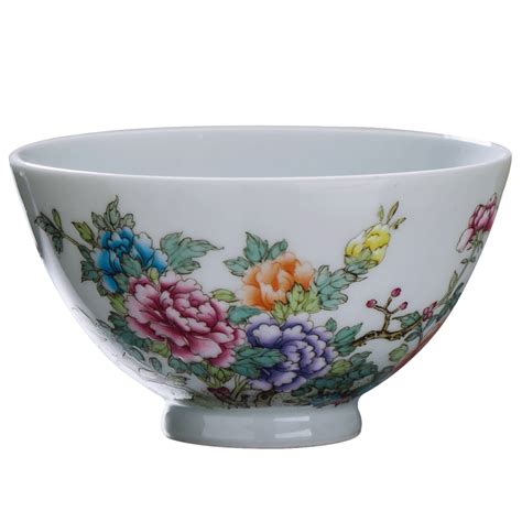 枭窑景德镇茶具花鸟主人杯珐琅彩牡丹茶杯单杯功夫茶杯斗笠碗杯 虎窝淘