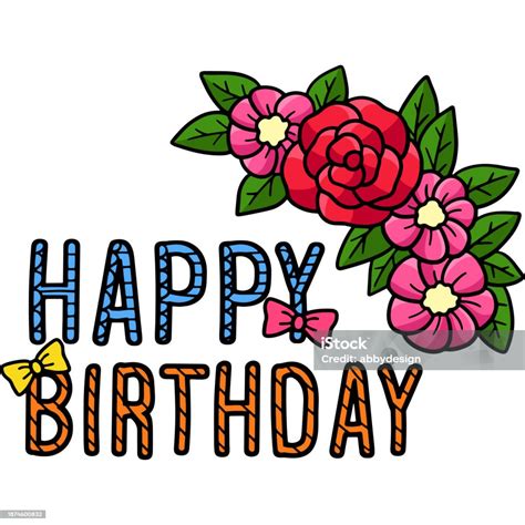 생일 축하합니다 와 꽃 화환 만화 클립아트 꽃 식물에 대한 스톡 벡터 아트 및 기타 이미지 꽃 식물 낙서 드로잉 다중