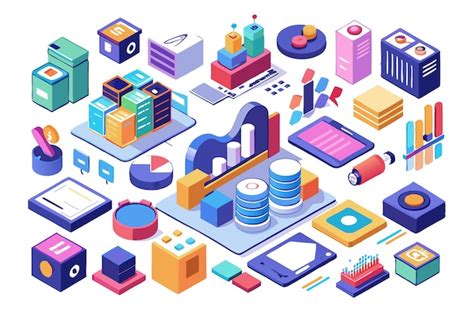 Isometric Icons Of Data Storage Analysis And Processing Premium Ai Generated Vector