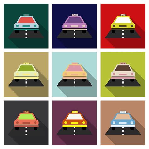 검사기 벡터와 택시 자동차 평면도 아이콘 택시 세 단 Ai Eps Uidownload