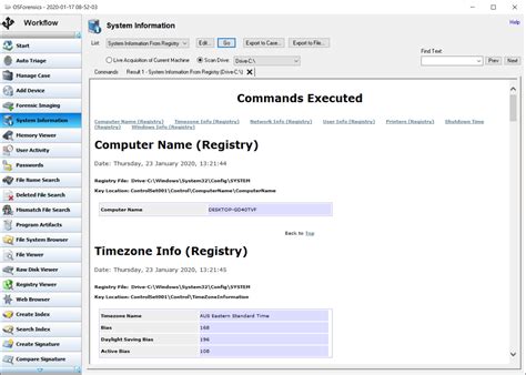 Osforensics Collect System Information