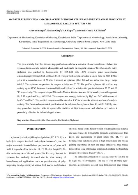 Pdf One Step Purification And Characterization Of Cellulase Free Xylanase Produced By