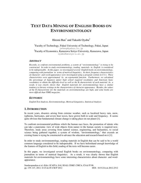 Text Data Mining Of English Books On Environmentology Pdf
