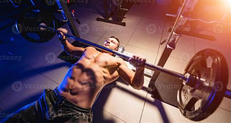 Bodybuilder Trainer Man Doing Bench Press Workout In Gym Video From