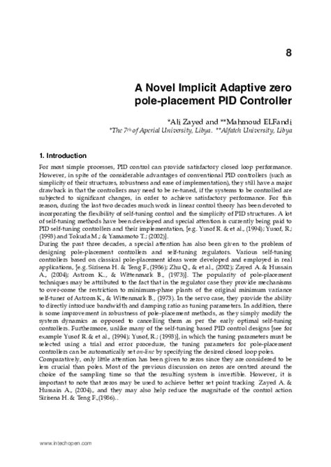 pdf a new implicit adaptive zero pole placement pid controller