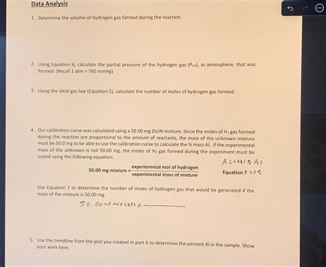 Data AnalysisDetermine The Volume Of Hydrogen Gas Chegg Com