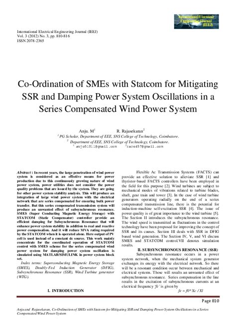 Pdf Co Ordination Of Smes With Statcom For Mitigating Ssr And Damping