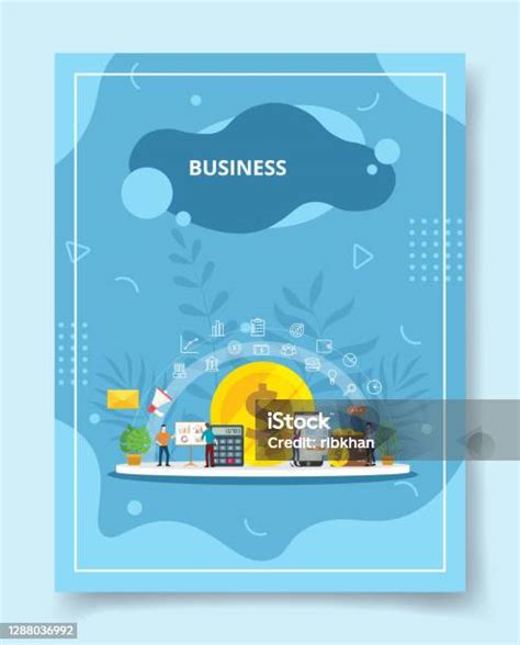 큰 동전 돈 계산기 스마트 폰 지갑 메가 폰 봉투 차트 보드 배너 전단지 책 표지 액체 모양 스타일의 잡지 주위에 서 있는