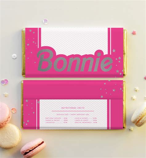 Barbie Party Hot Pink Silver Printable Chocolate Bar Favour Wrappers