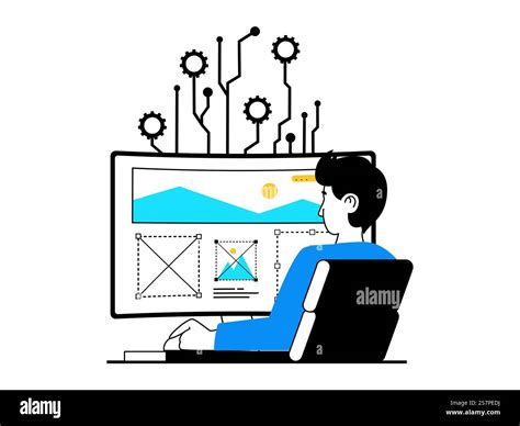 Web Development Concept With Character Situation Man Developer Working With Program Languages