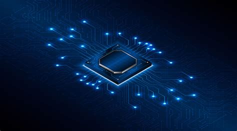 Microchip Processor Circuit Board Technology On Dark Blue Background Information Processing