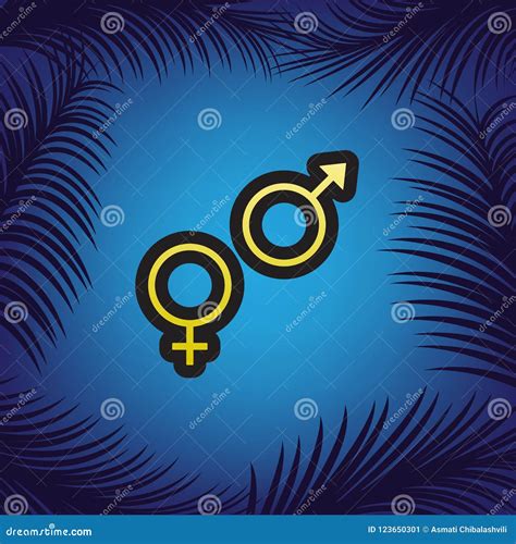 Muestra Del Sex Symbol Vector Icono De Oro Con Contorno Negro En El Azul Ilustración del Vector