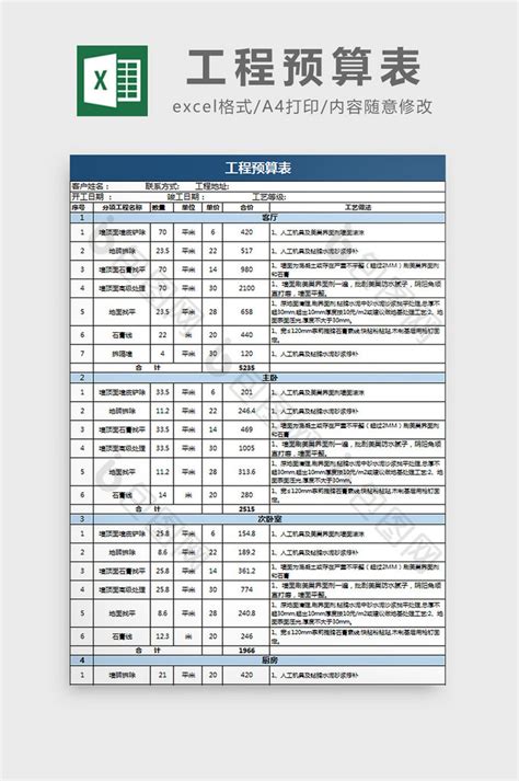 工程预算表excel模板下载 包图网