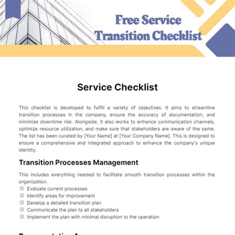 Free Service Transition Checklist Template To Edit Online