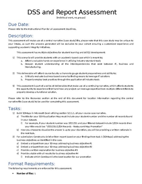 Assignment DSS And Report Individual DSS And Report Assessment Individual