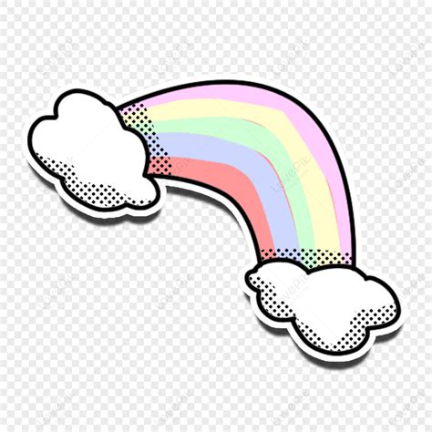 무지개는 두 개의 흰 구름 일러스트 사이에 등장만화 도안상표 Png 일러스트 무료 다운로드 Lovepik