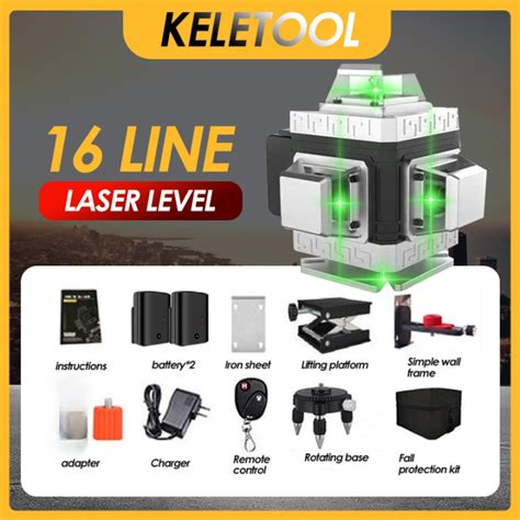 4d 16 Lines Laser Level 360° Self Leveling Machine Lithium Battery Leveling With Vertical