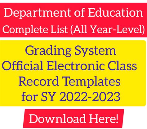 All Year Level Official Electronic Class Record Templates For Sy 2022 2023 Download Here