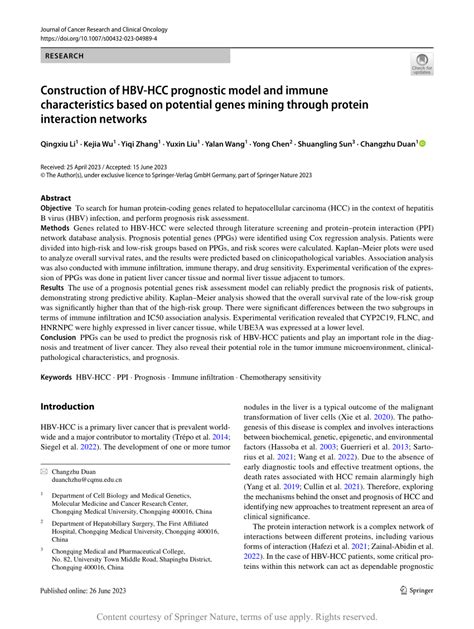 Construction Of Hbv Hcc Prognostic Model And Immune Characteristics Based On Potential Genes