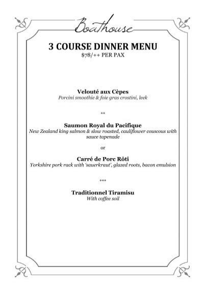 3 COURSE DINNER MENU Boathouse