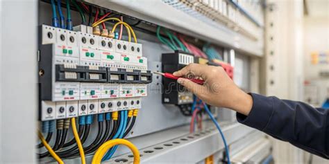 Electrician Testing Electrical Panel With Multimeter Stock Illustration Illustration Of Focus
