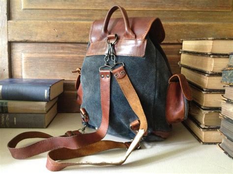 Rustic Leather Backpack Rucksack Brown And Charcoal Gray Etsy