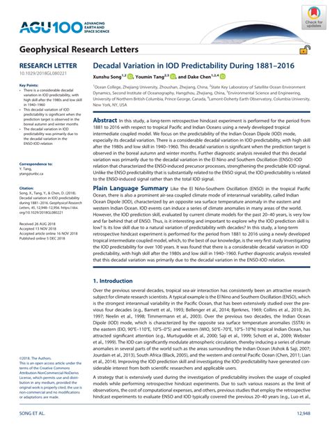 Pdf Decadal Variation In Iod Predictability During 1881 2016