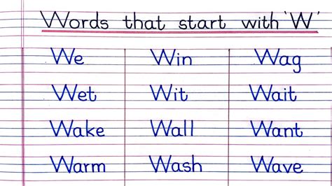 Letter W Words List
