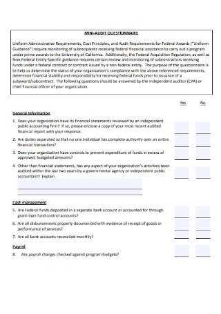 24 Audit Questionnaire Templates PDF DOC Worksheets Library