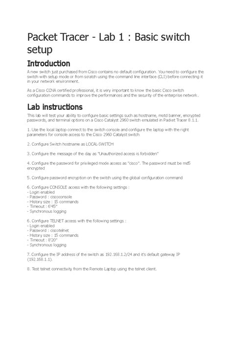 Packet Tracer Lab2 Networking Laboratory Packet Tracer Lab 1