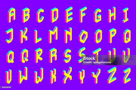 대담한 다채로운 아이소메트릭 픽셀 3 차원 글꼴 컴퓨터 글자에 대한 스톡 벡터 아트 및 기타 이미지 컴퓨터 글자 등측투영법 보라색 Istock