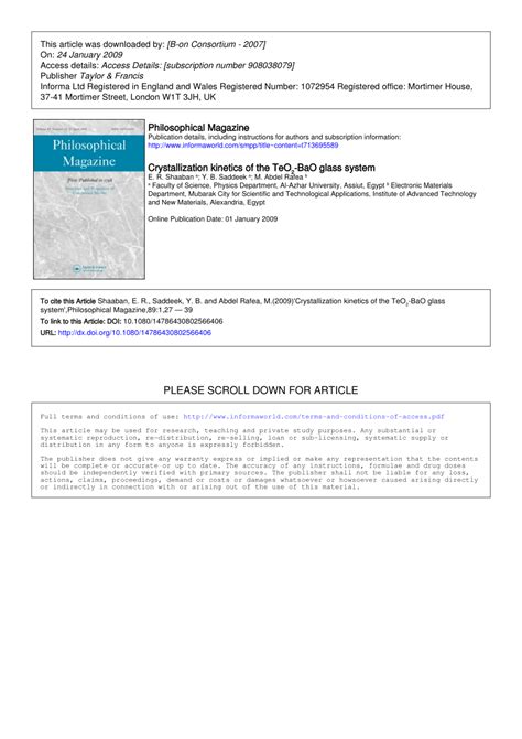 Pdf Crystallization Kinetics Of The Teo2bao Glass System
