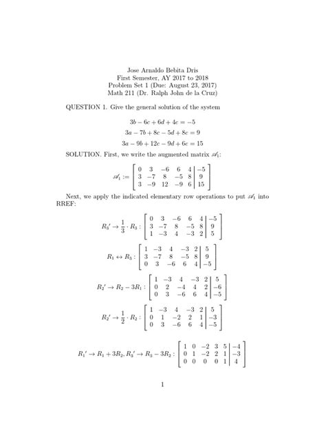 linear algebra problem set 1 solutions arnie dris pdf linear