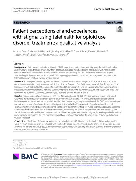 Pdf Patient Perceptions Of And Experiences With Stigma Using Telehealth For Opioid Use