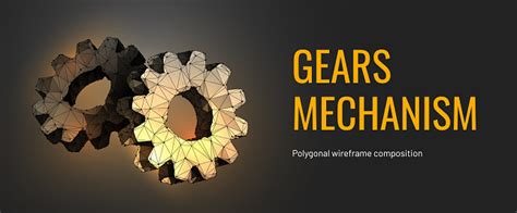두 개의 기어 다각형 와이어 프레임 조성 엔진 작업의 개념 어두운 배경에 고립 된 다각형 추상 파티클은 기하학적 실루엣으로