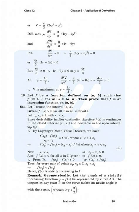 Ncert Solutions For Class 12 Maths Chapter 6 Application Of Derivatives Pdf Download