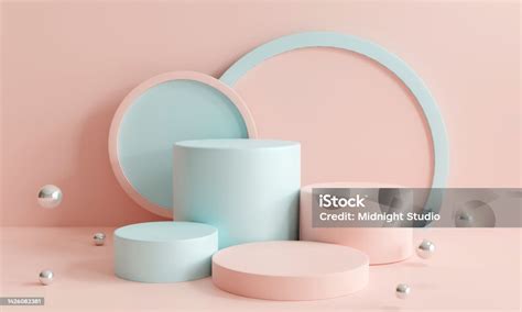 플랫폼 핑크 블루 파스텔 네 개의 연단이있는 최소한의 장면 3차원 형태에 대한 스톡 사진 및 기타 이미지 3차원 형태 강단 디지털 생성 이미지 Istock