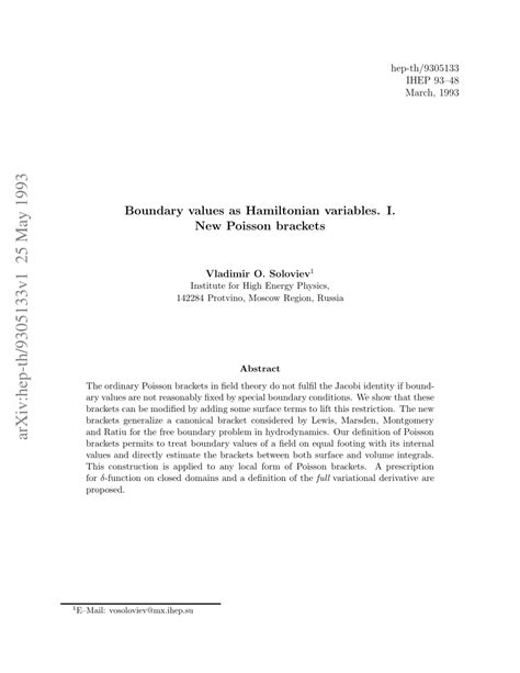 Pdf Boundary Values As Hamiltonian Variables I New Poisson Brackets